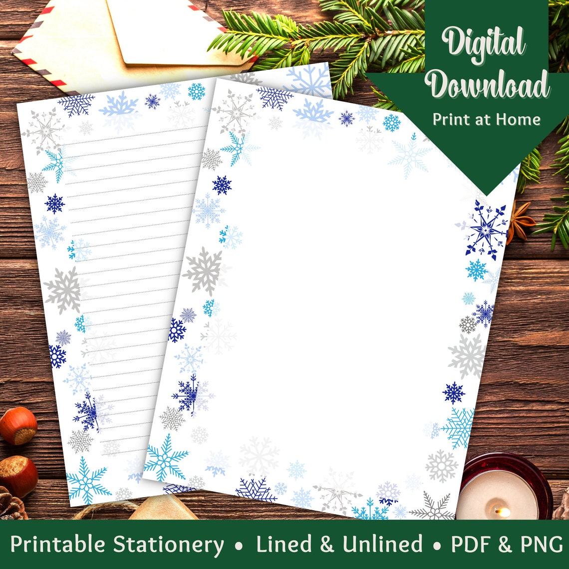 Christmas Stationery, Holiday Templates, Snowflakes Printable Writing ...