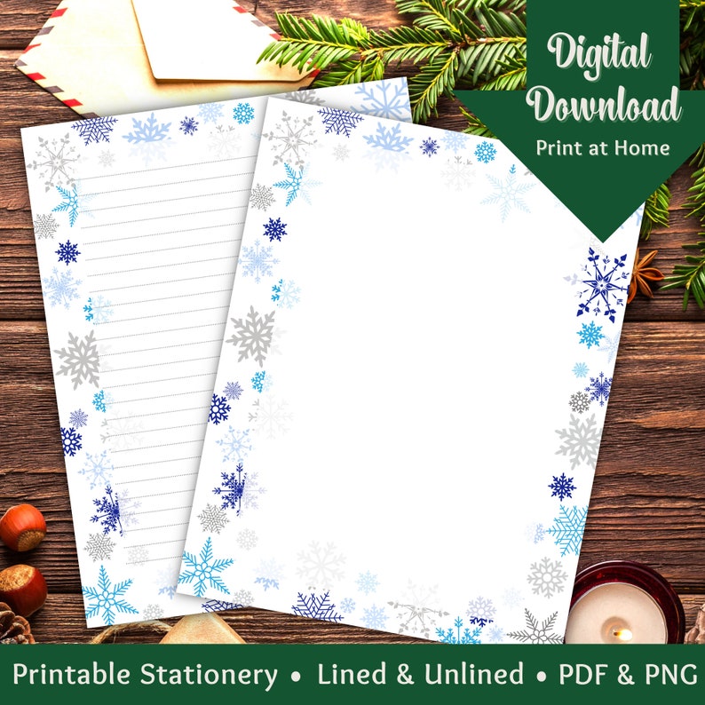 Christmas Stationery, Holiday Templates, Snowflakes Printable Writing ...