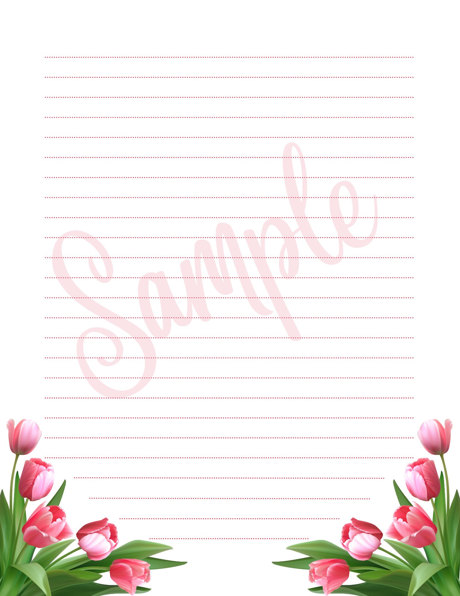 Pink Tulip Stationery Printable Spring Paper Floral Writing Paper Lined ...