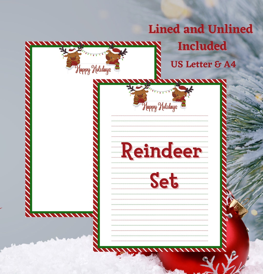 Cute Christmas Stationery, Holiday Letterhead, Reindeer, Letter Writing ...