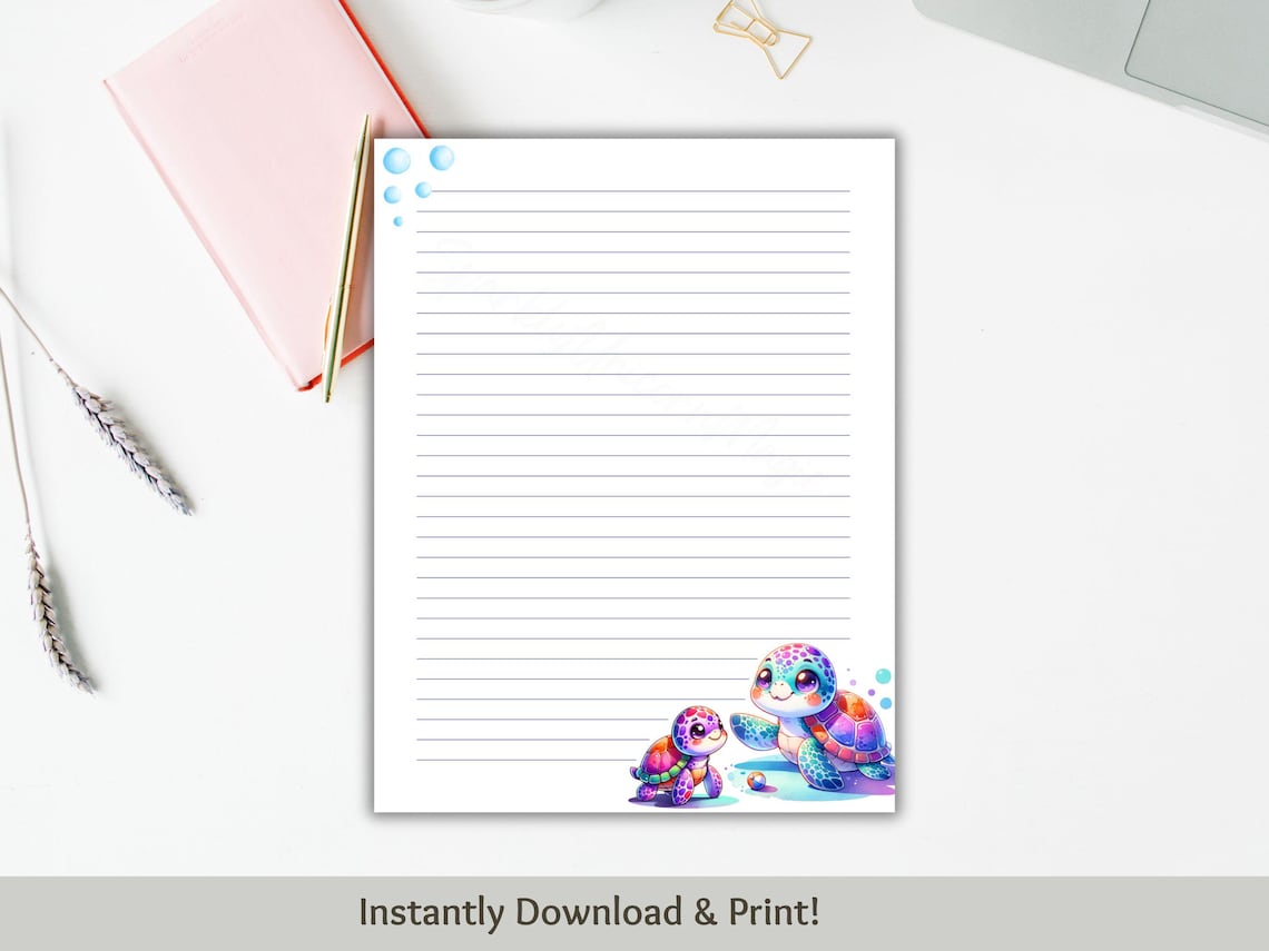 Sea Turtle Stationery Nature Printable Stationery Cute Animal ...