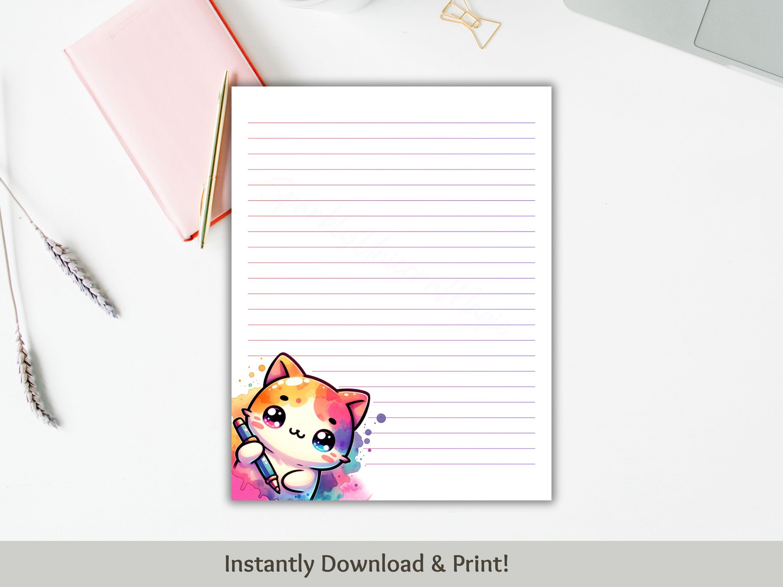 Kawaii Cat Stationary Set Printable Journal Papers Printable Stationary ...