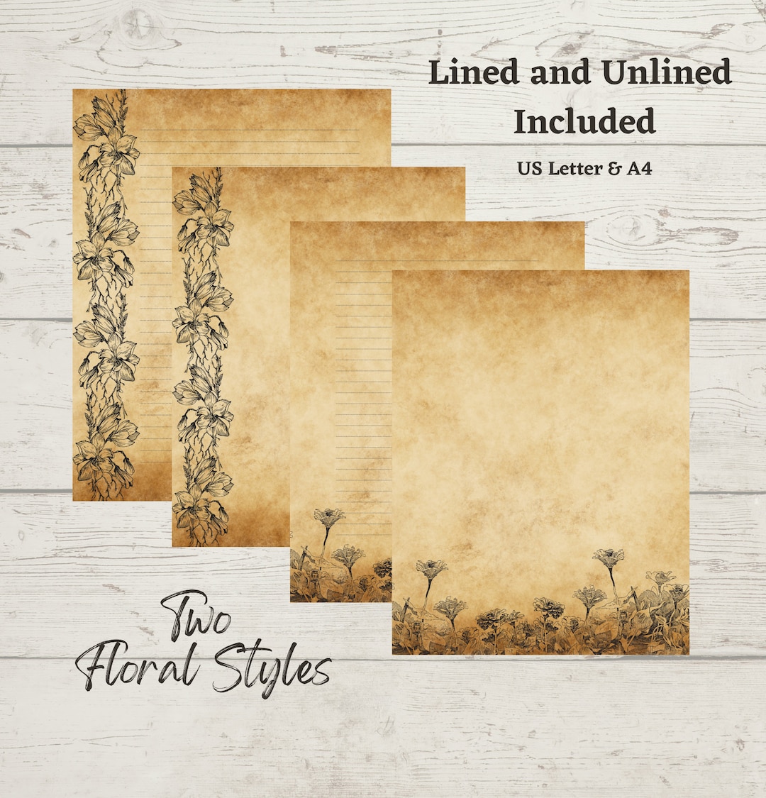 Two Floral Styles, Floral Parchment Stationery, Old Styled Paper ...