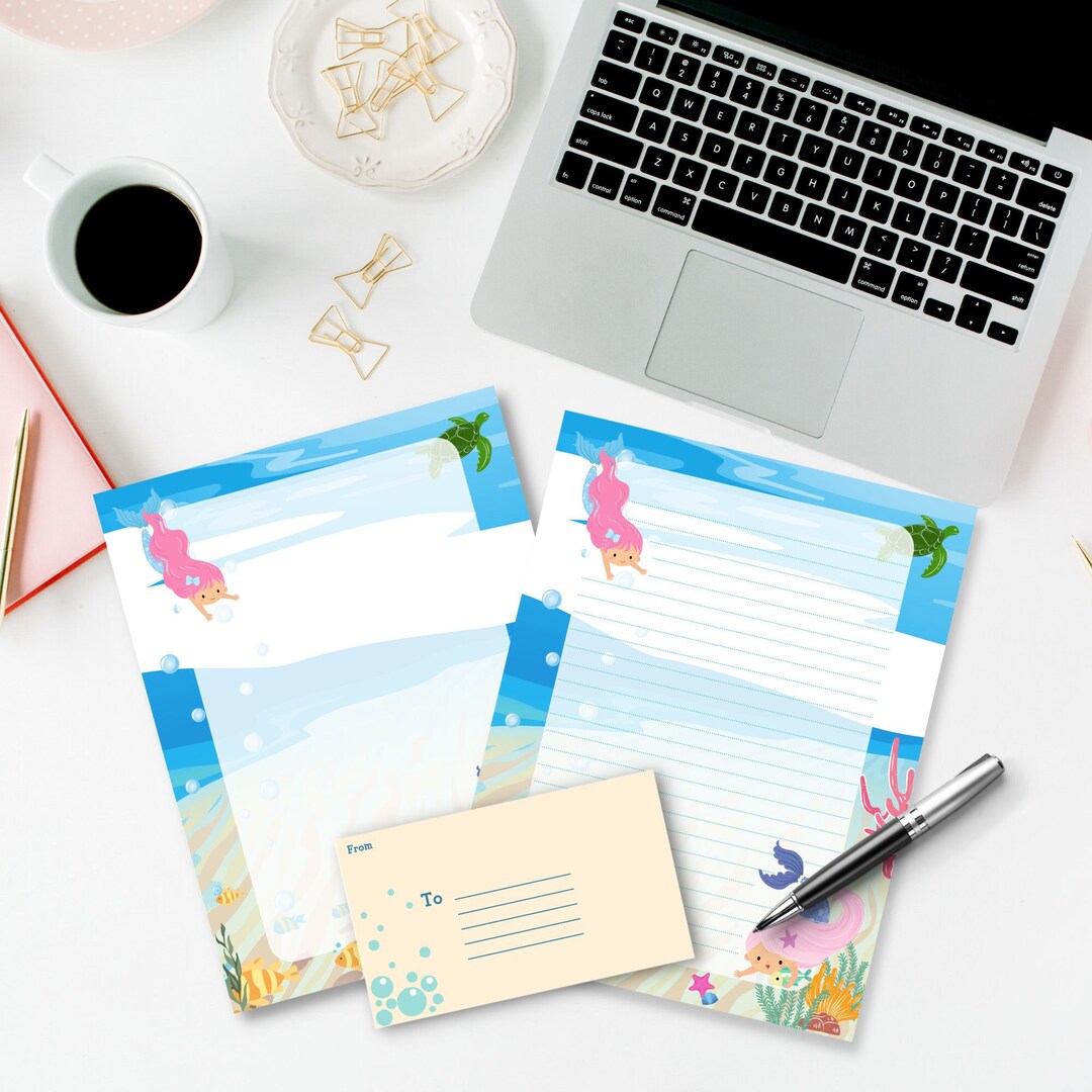 Cute Mermaid Stationery Set, Downloadable Kawaii Digital Stationary ...