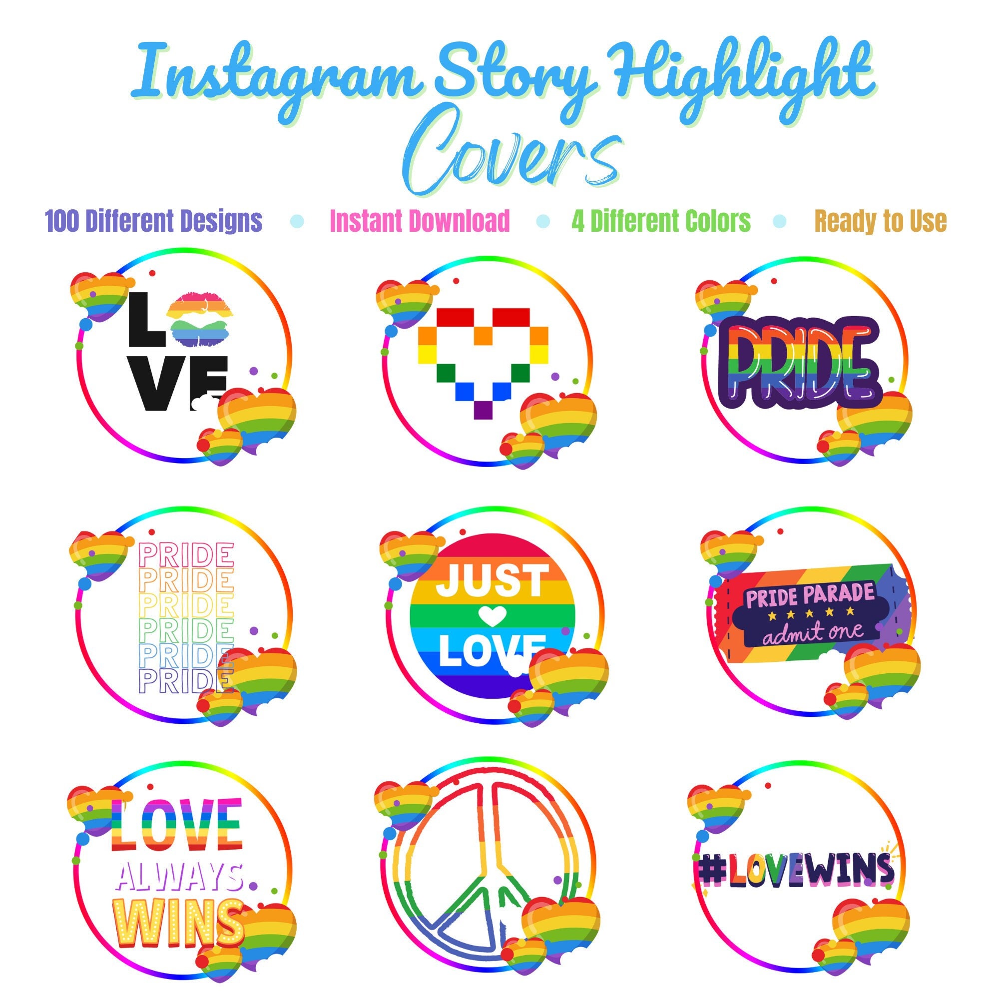 100 Instagram Story Highlight Icons for Pride Month,rainbow IG Cover ...