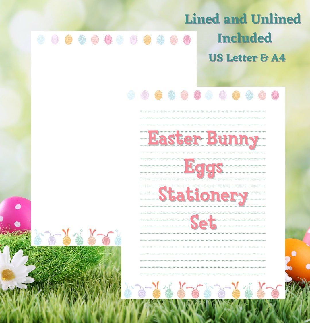 Easter Stationery Set, Printable Easter Bunny Eggs Writing Paper ...