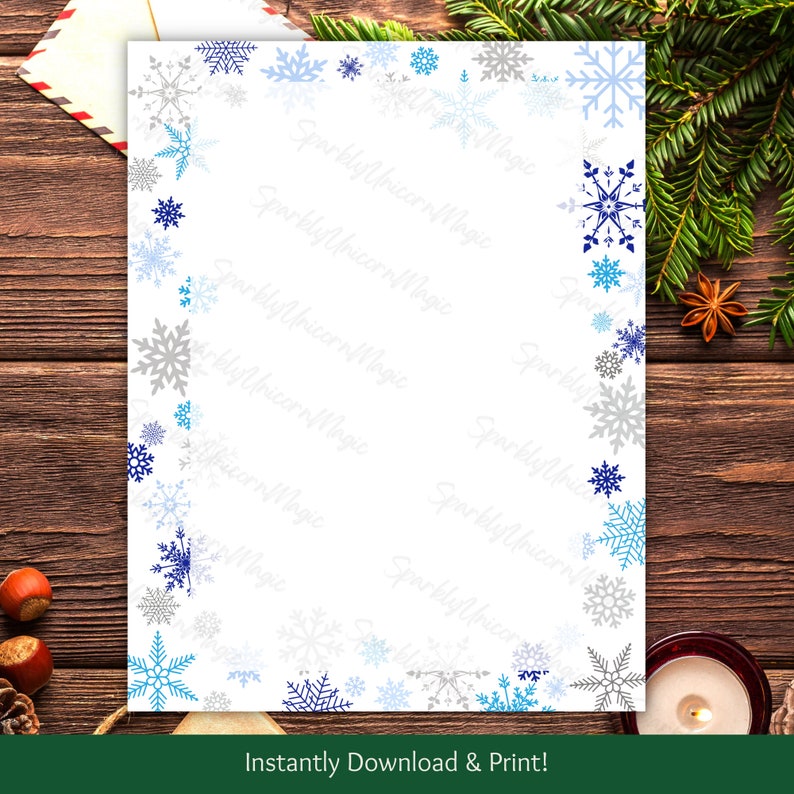 Christmas Stationery, Holiday Templates, Snowflakes Printable Writing ...