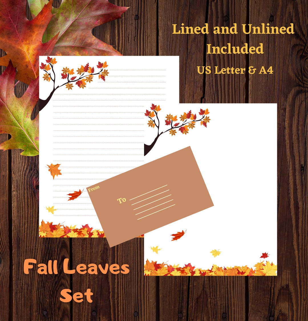 Autumn Themed Stationery, Fall Leaves Digital Letter Writing Paper ...