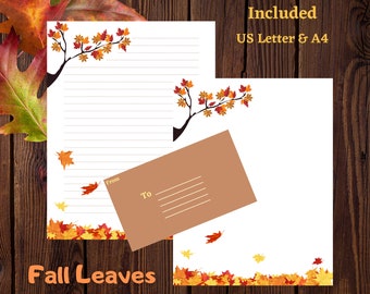 Autumn Printable Stationery,fall Leaves Digital Letter,stationary ...