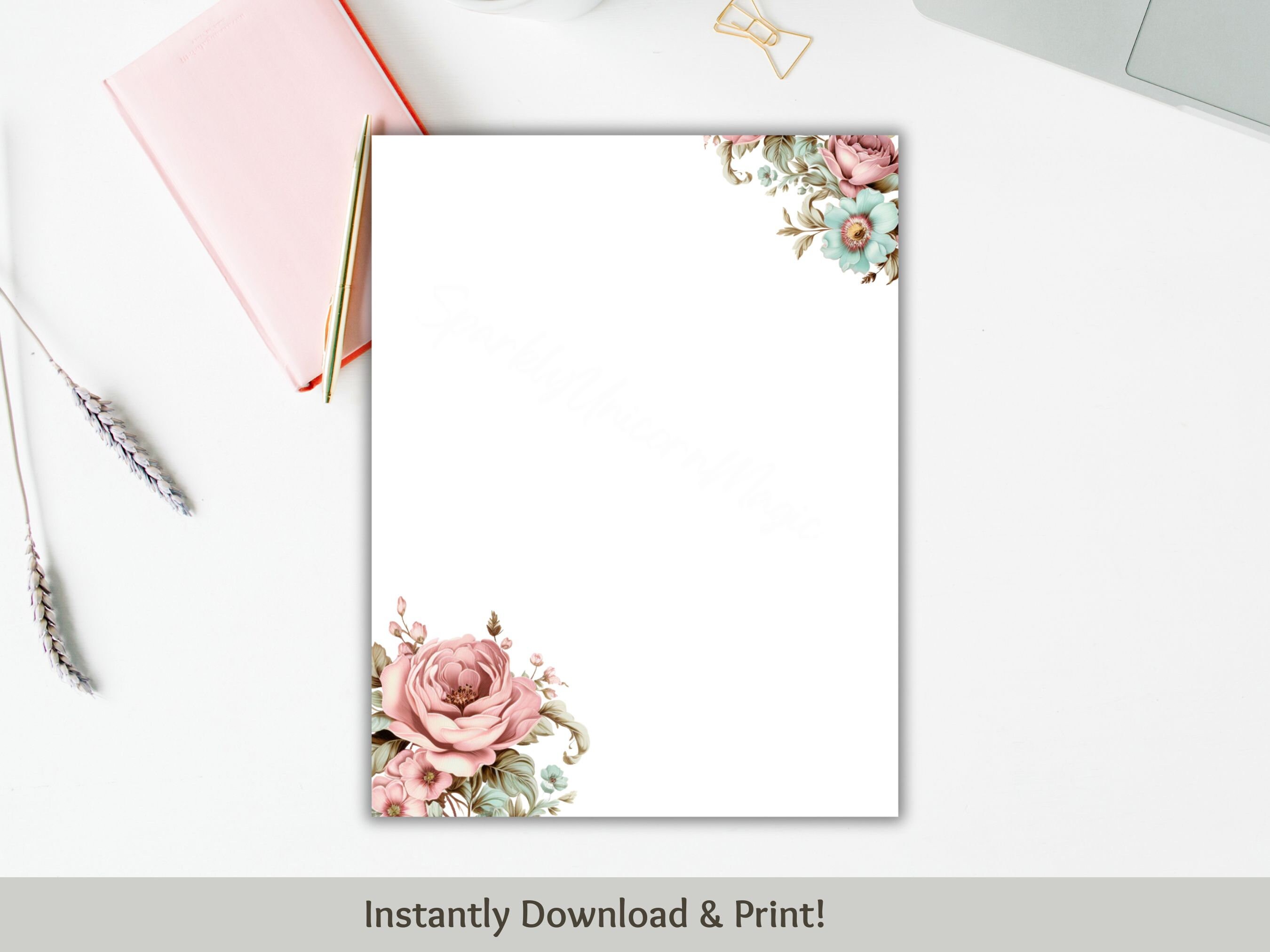 Floral Stationery Printable Letter Writing Paper Stationery Paper Lined ...