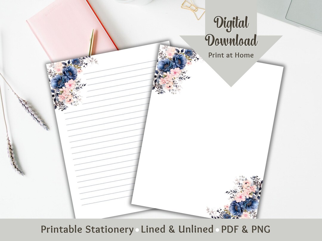 Floral Stationery Printable Letter Writing Paper Stationery Paper Lined ...