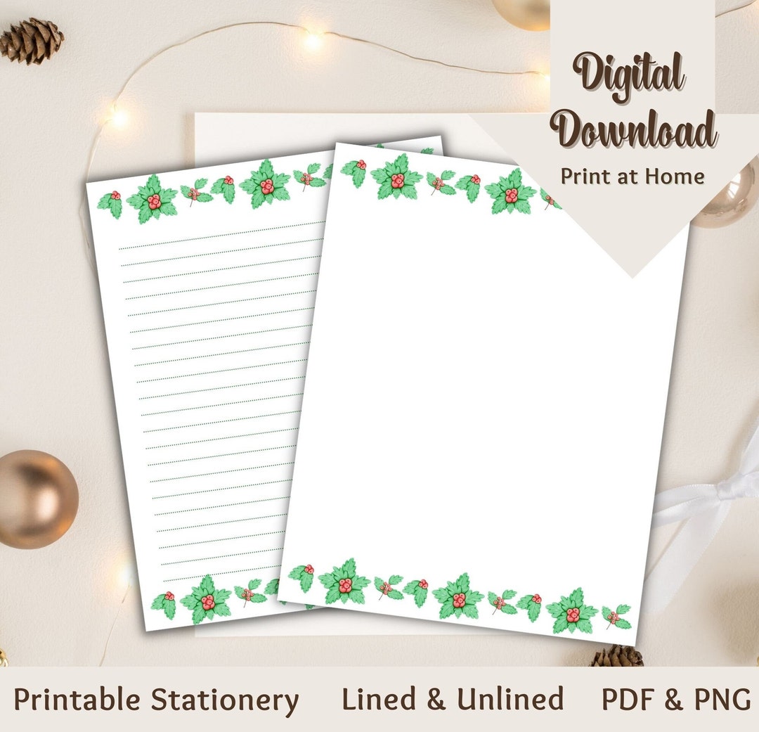 Christmas Stationery Holiday Letter Writing Stationery Paper Lined ...