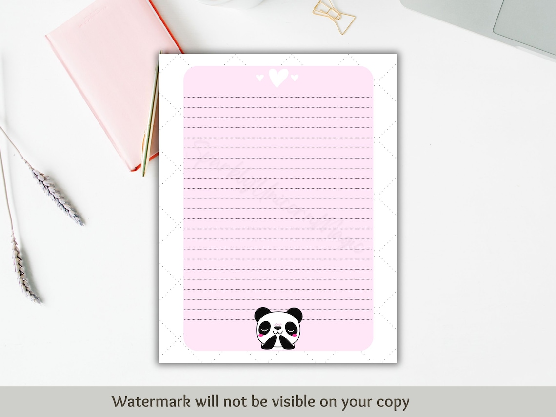 Kawaii Printable Stationery Set, Panda Stationary Printable, Lined and ...