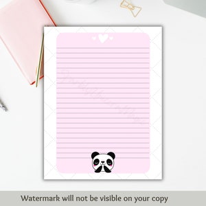 Kawaii Printable Stationery Set, Panda Stationary Printable, Lined and ...