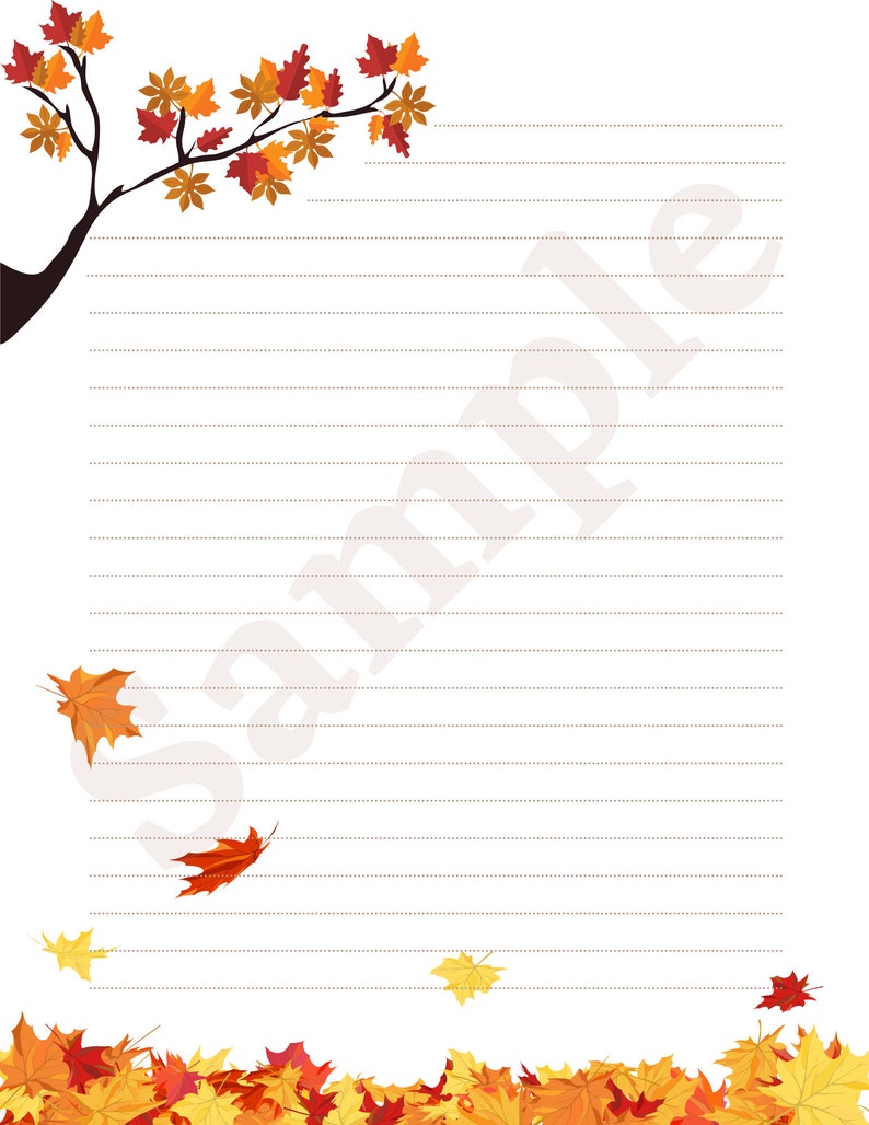 Autumn Themed Stationery, Fall Leaves Digital Letter Writing Paper ...