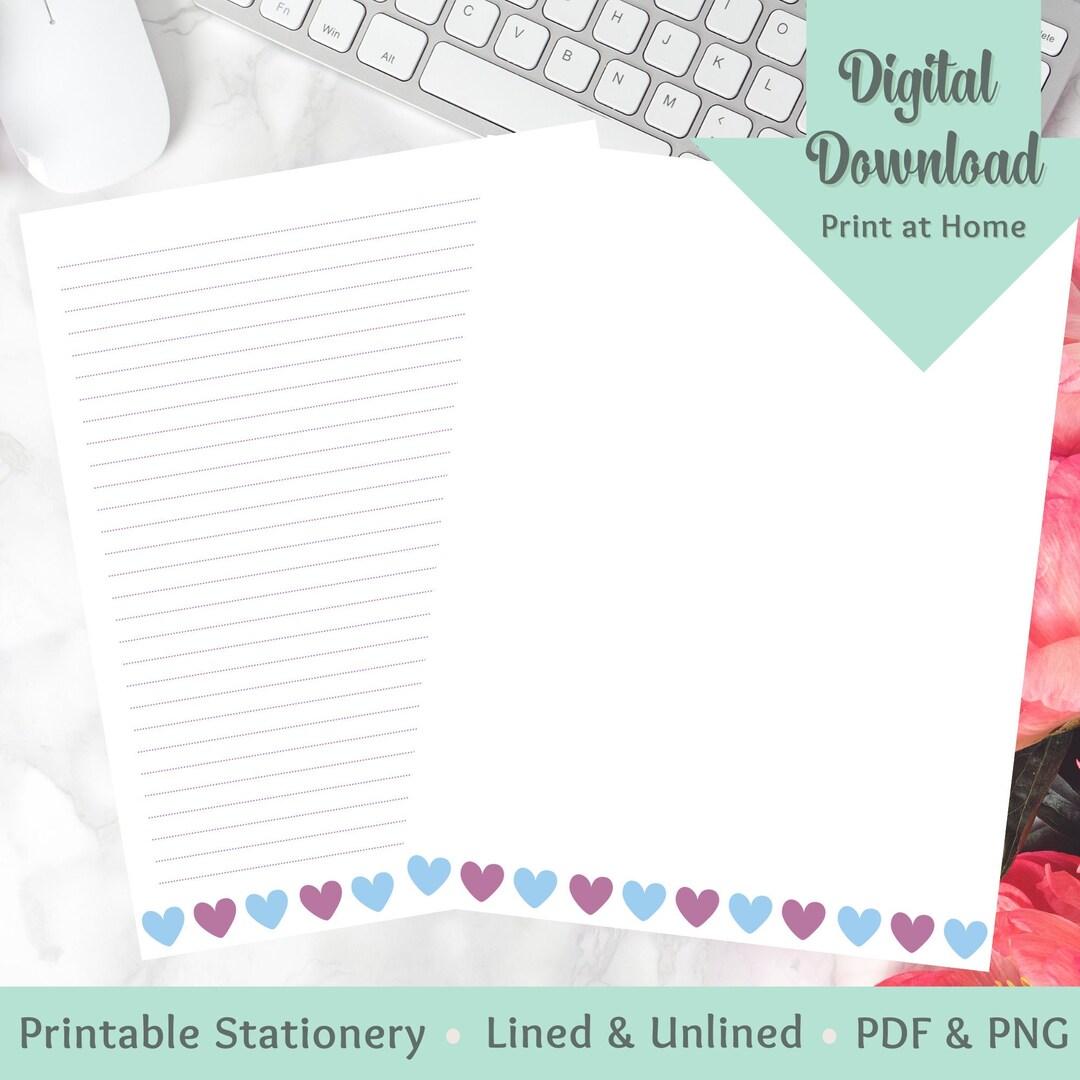 Valentine Hearts Stationery-cute Stationary Set-printable Letter ...