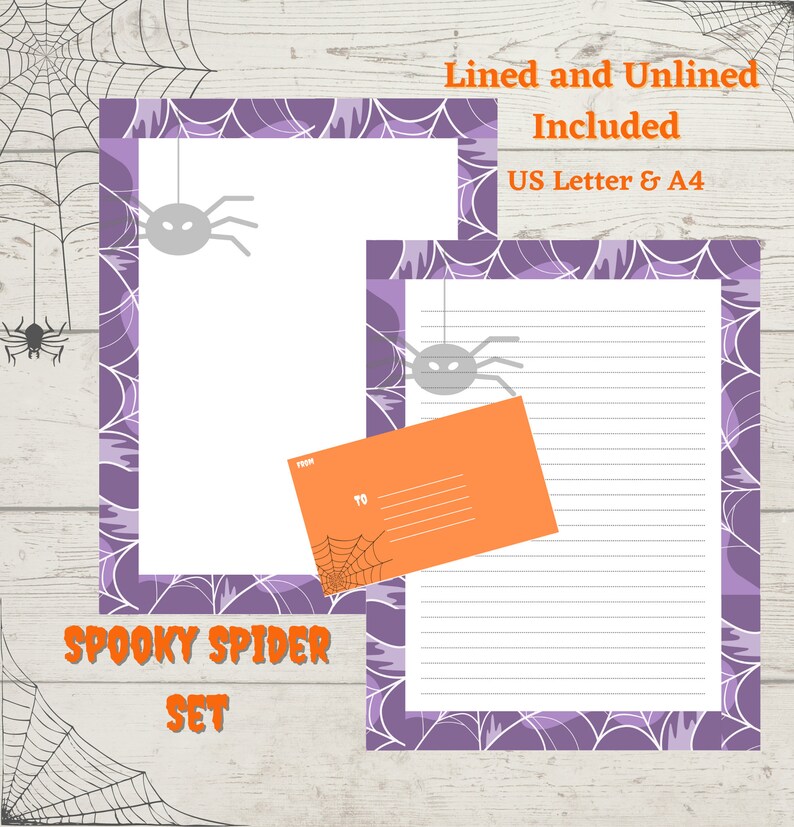 Halloween Stationery, Spider Letter Writing Paper, Cute Printable ...