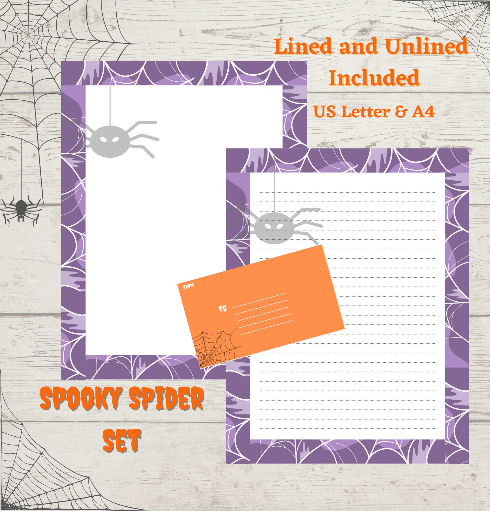 Halloween Stationery, Spider Letter Writing Paper, Cute Printable ...