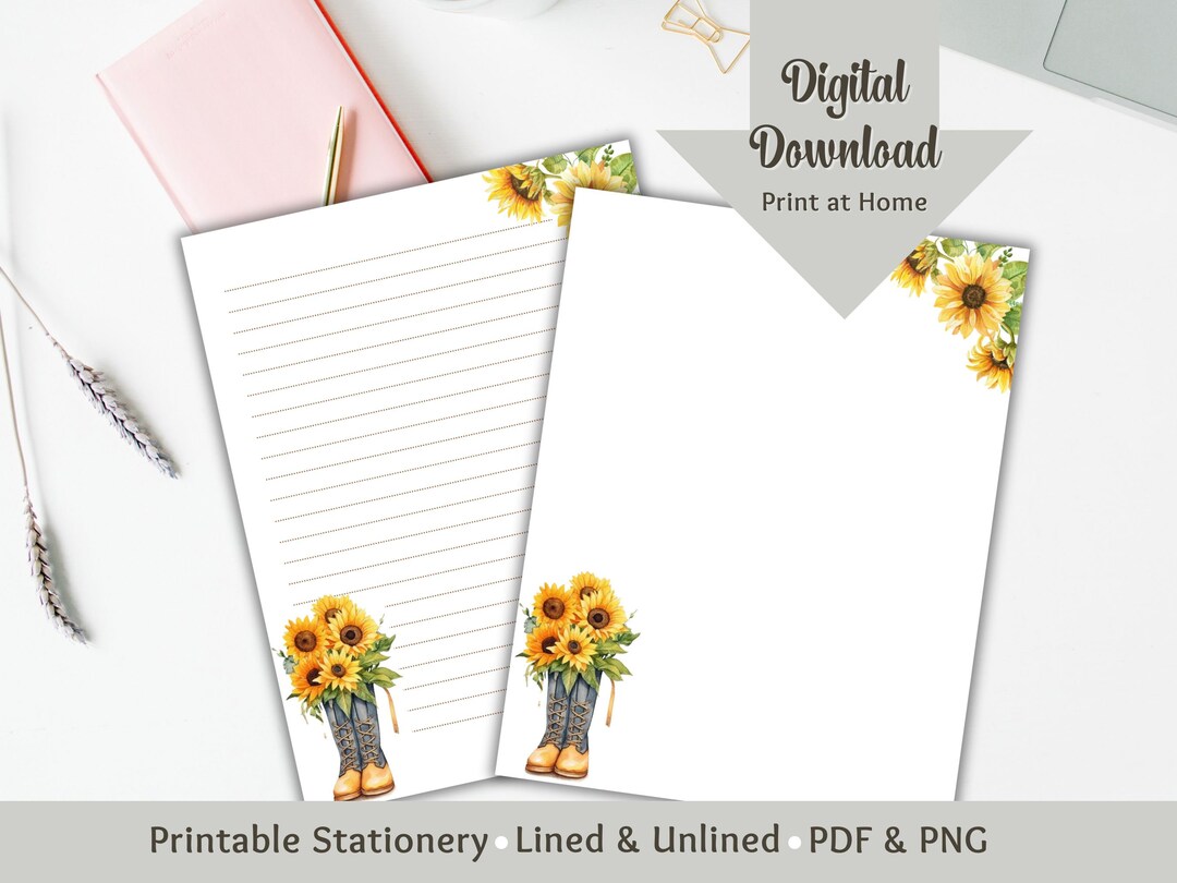Sunflower Stationery Printable Letter Writing Paper Stationery Paper ...
