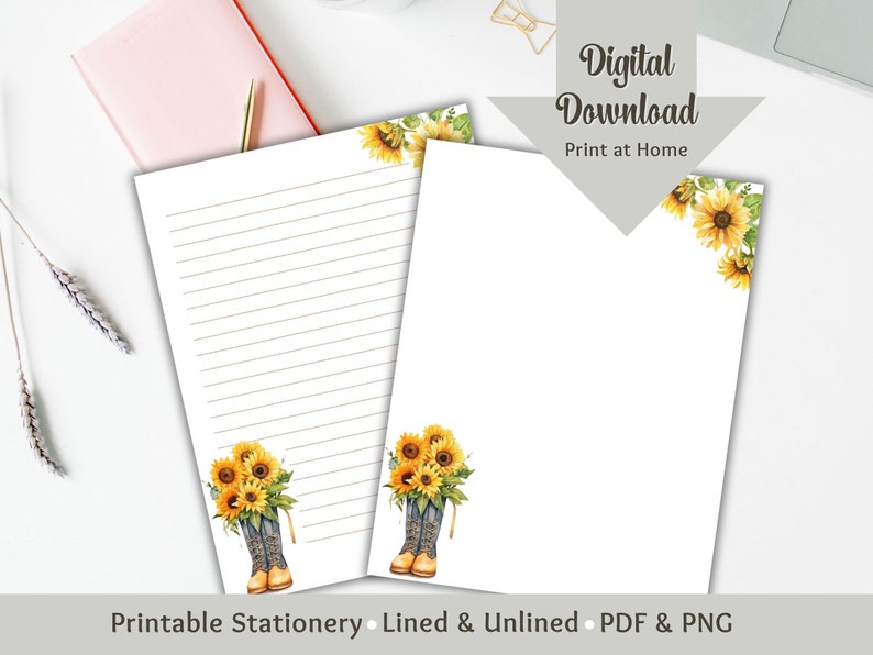 Sunflower Stationery Printable Letter Writing Paper Stationery Paper ...