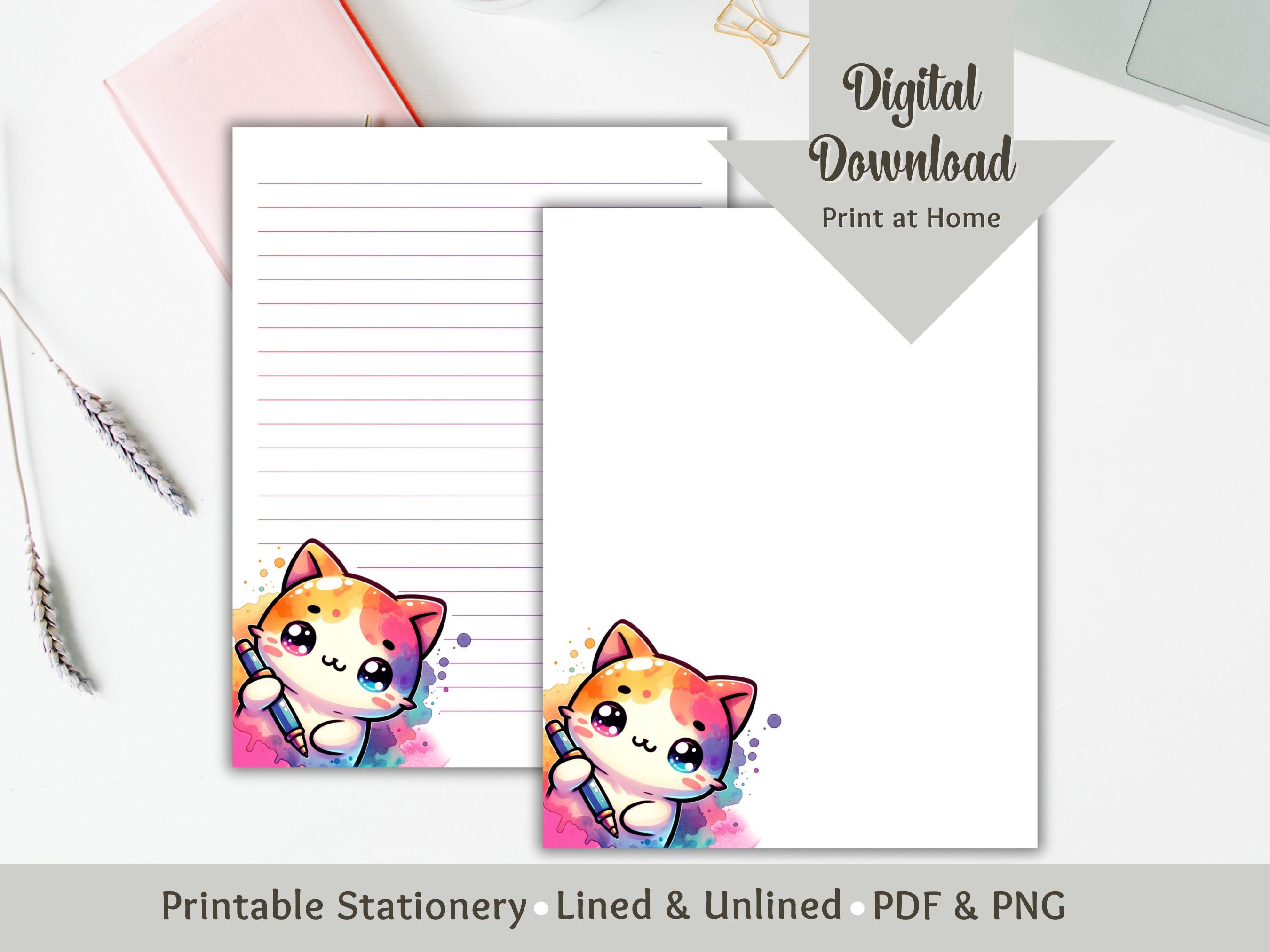 Kawaii Cat Stationary Set Printable Journal Papers Printable Stationary ...
