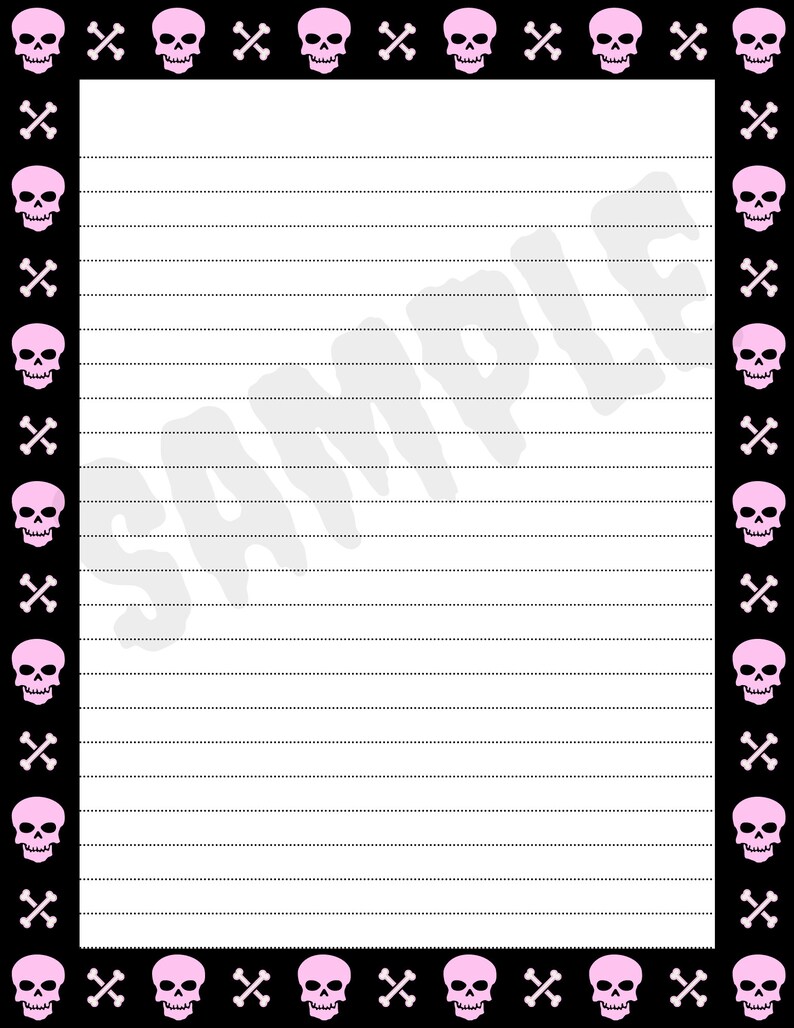 Skull & Crossbones Halloween Stationery Set, Printable Cute Pastel Goth ...