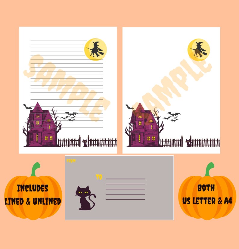 Cute Halloween Stationery for Kids, Haunted House Letter Paper ...