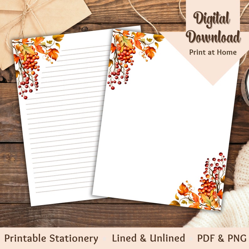 Autumn Stationary Printable Stationery Fall Letter Writing Stationery ...