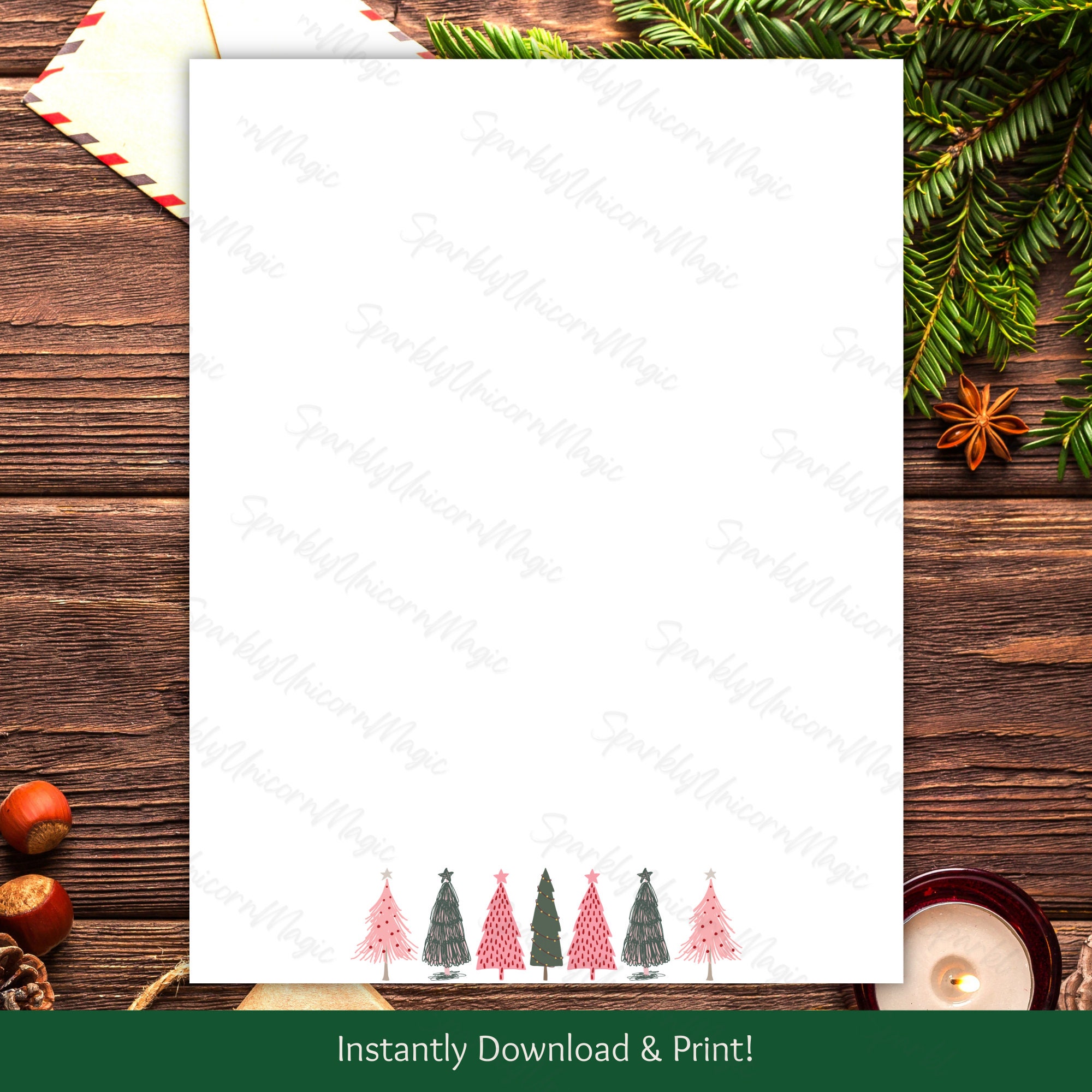 Holiday Letterhead Templates, Boho Christmas Stationery, Printable ...