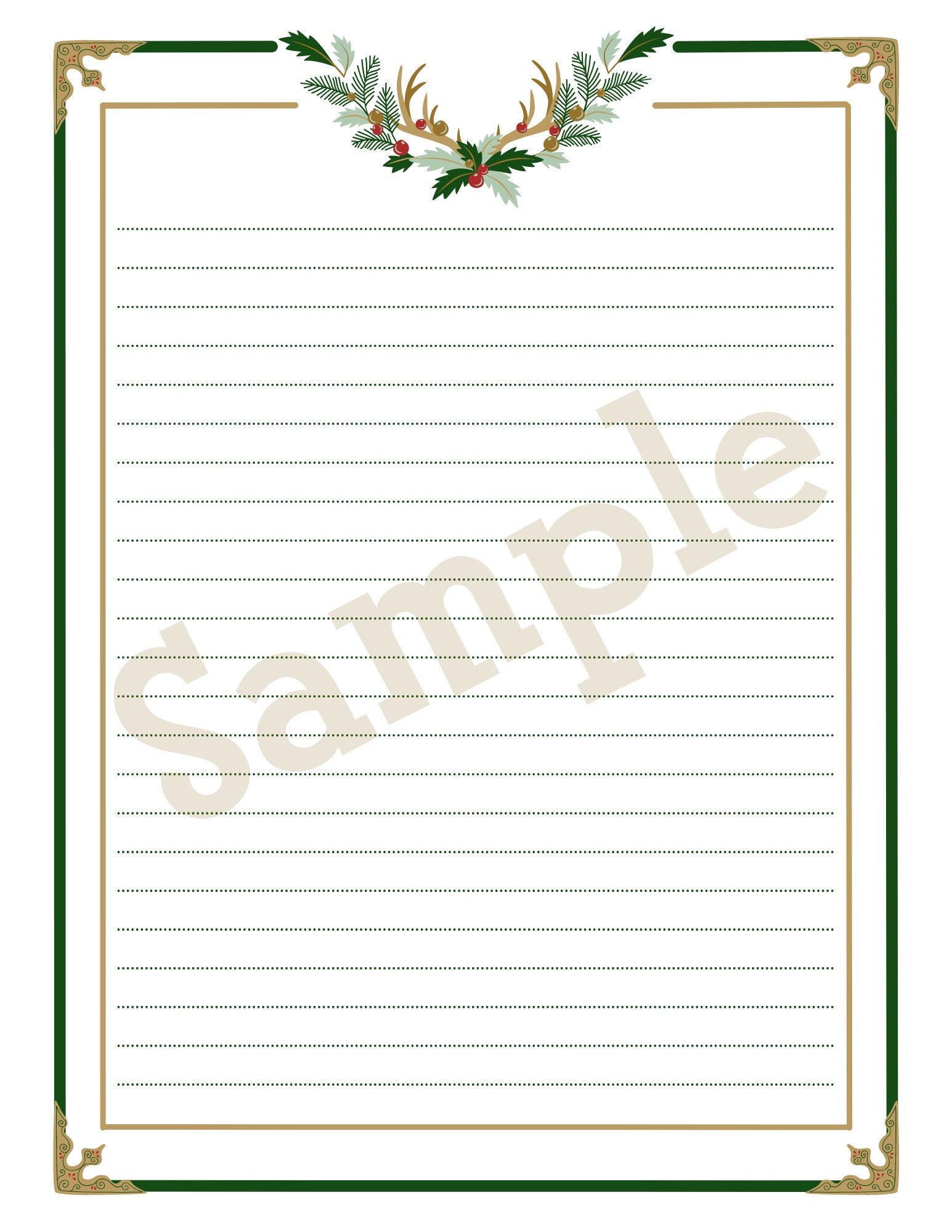 Christmas Stationery, Holiday Template, Printable Letter Writing Paper ...