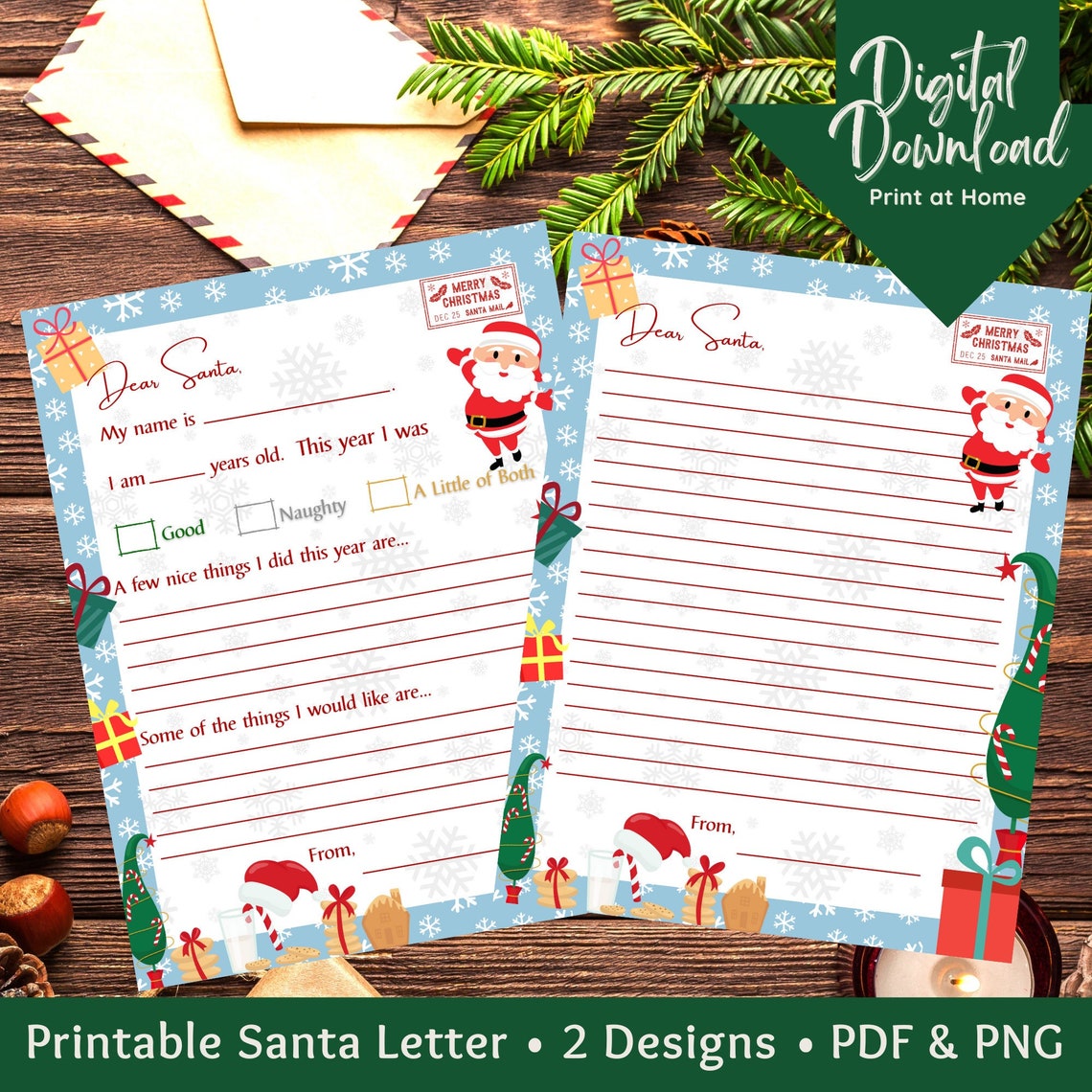 Printable Letter to Santa, Kids Christmas Wish List, Santa Claus Letter ...