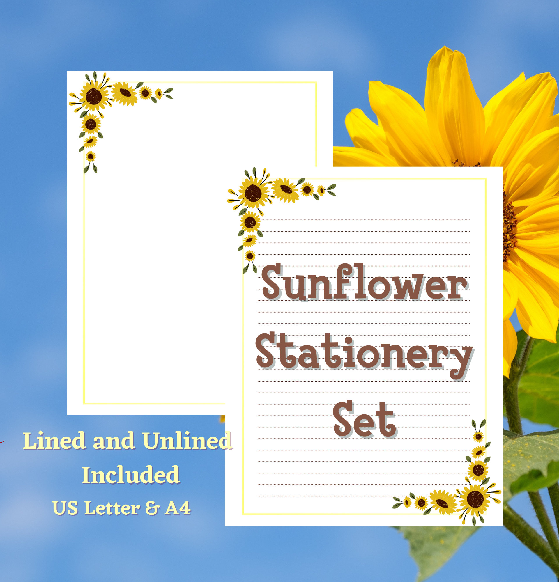 Sunflower Stationery Set, Printable Floral Writing Paper, Flower ...