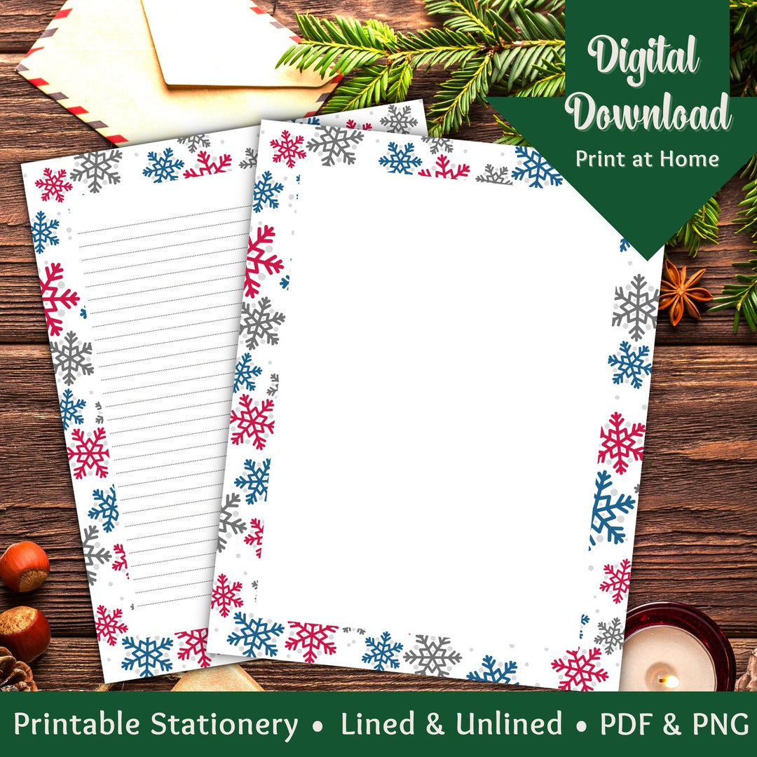 Printable Christmas Stationery Template, Winter Holiday Snowflake ...