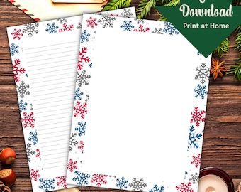 Printable Christmas Stationery Template, Winter Holiday Snowflake ...