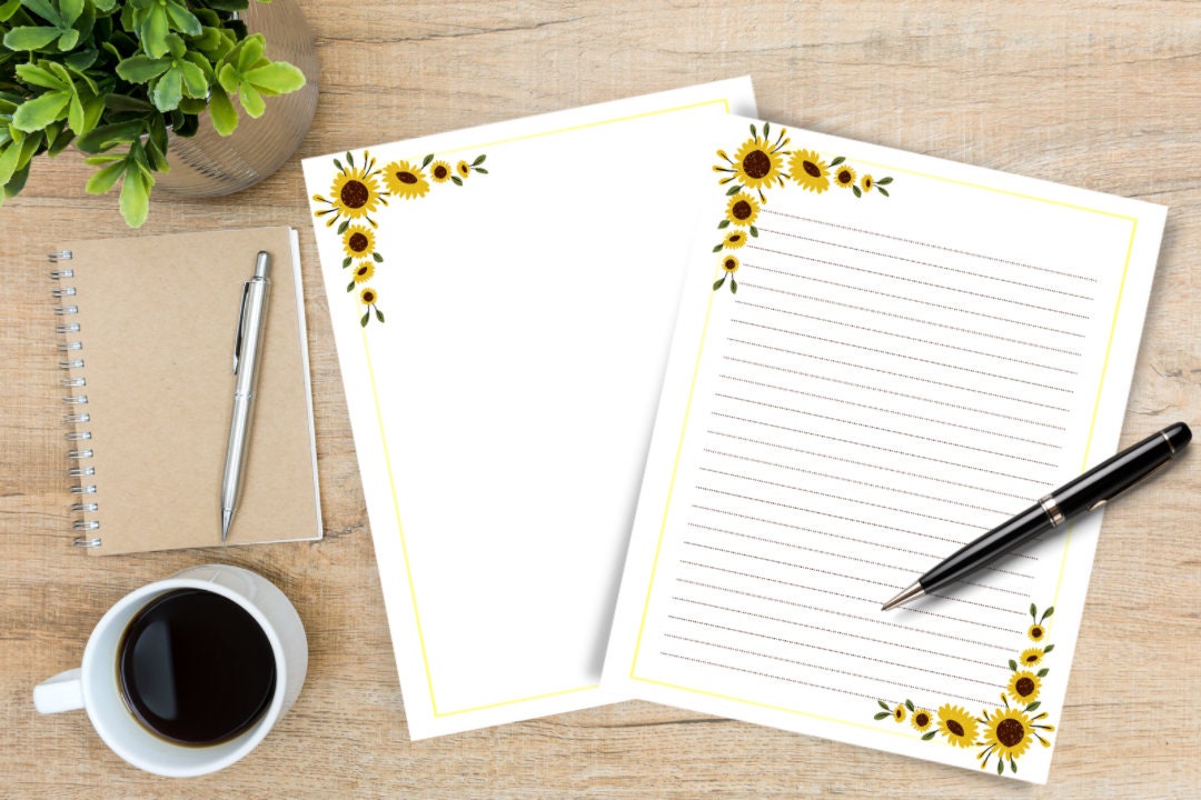 Sunflower Stationery Set, Printable Floral Writing Paper, Flower ...