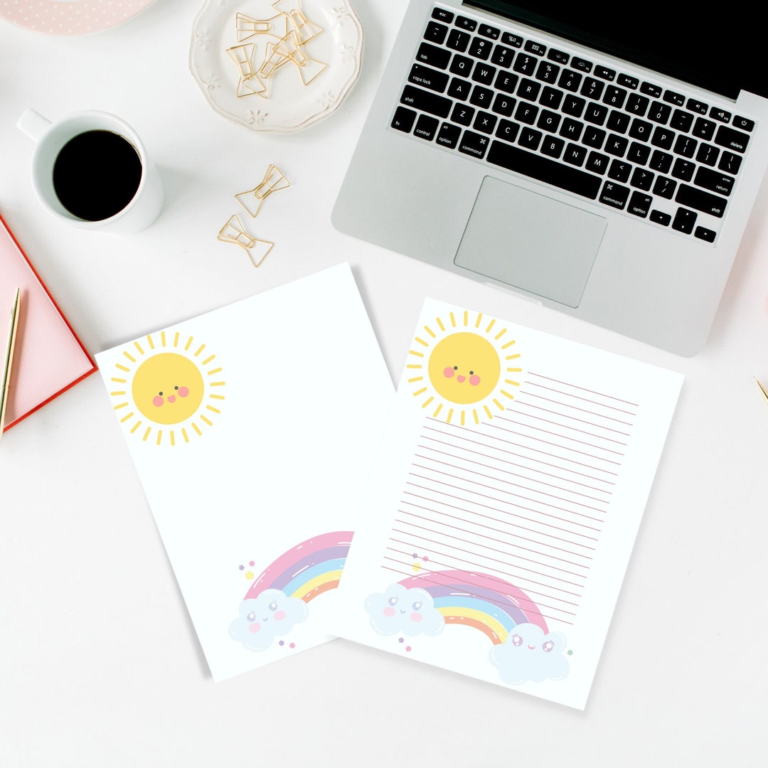 Kawaii Printable Stationery Set, Rainbow Stationery Printable, Lined ...