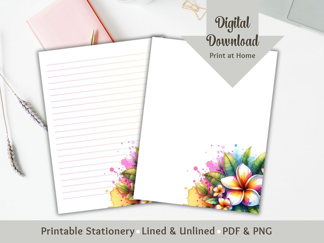 Floral Stationery Printable Letter Writing Paper Stationery Paper Lined ...
