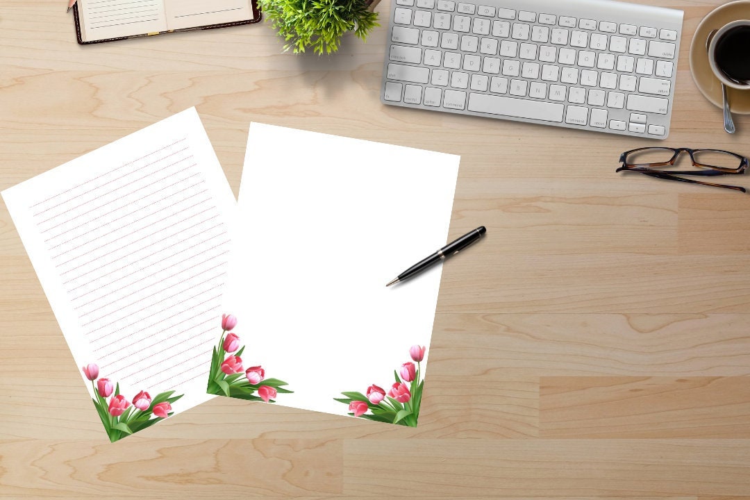Pink Tulip Stationery - Printable Spring Paper - Floral Writing Paper ...