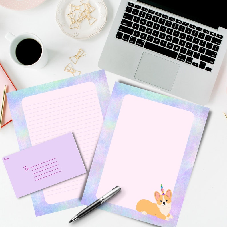 Cute Kawaii Printable Stationery, Digital Kawaii Letter Paper, Corgi ...