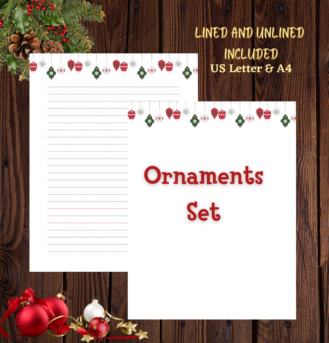 Printable Christmas Stationery, Festive Winter Paper, Holiday Letter ...