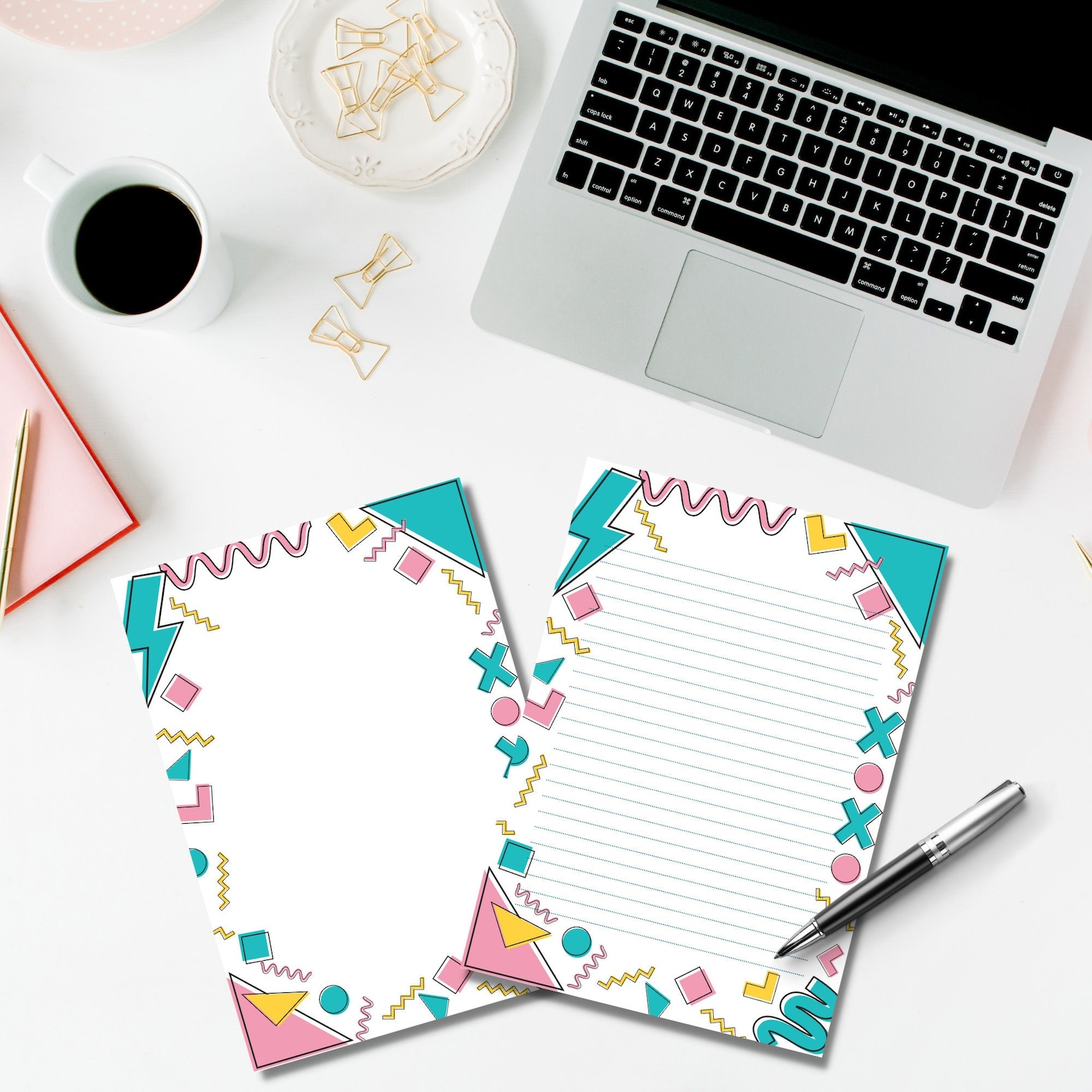 Printable Geometric Aesthetic 90'S Retro Stationery,lined & Unlined ...