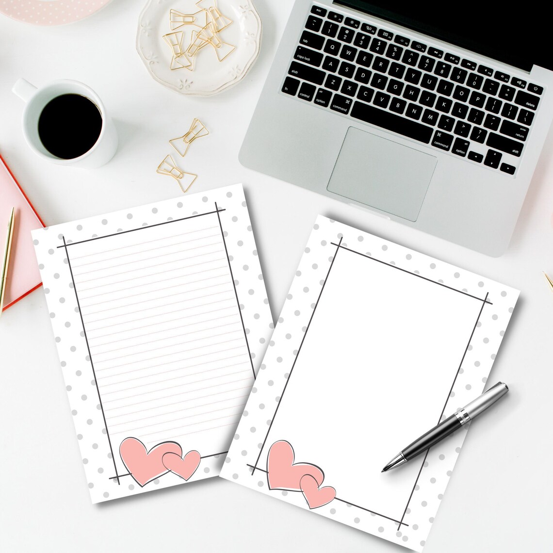 Cute Valentine Hearts Stationery, Letter Writing Paper, Printable ...