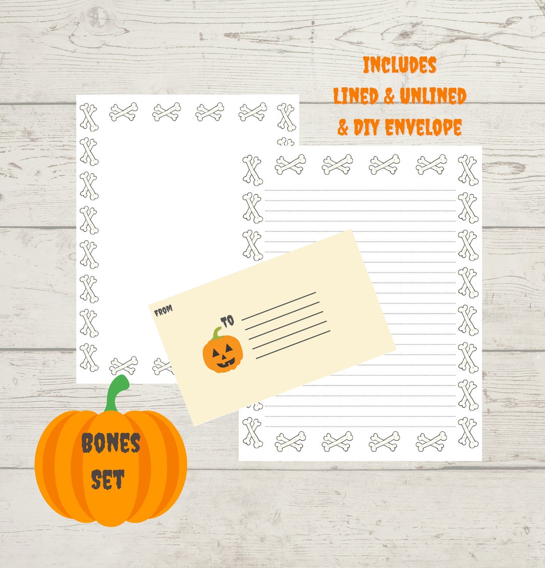 Printable Halloween Stationery for Kids, Bones Letter Writing Paper ...
