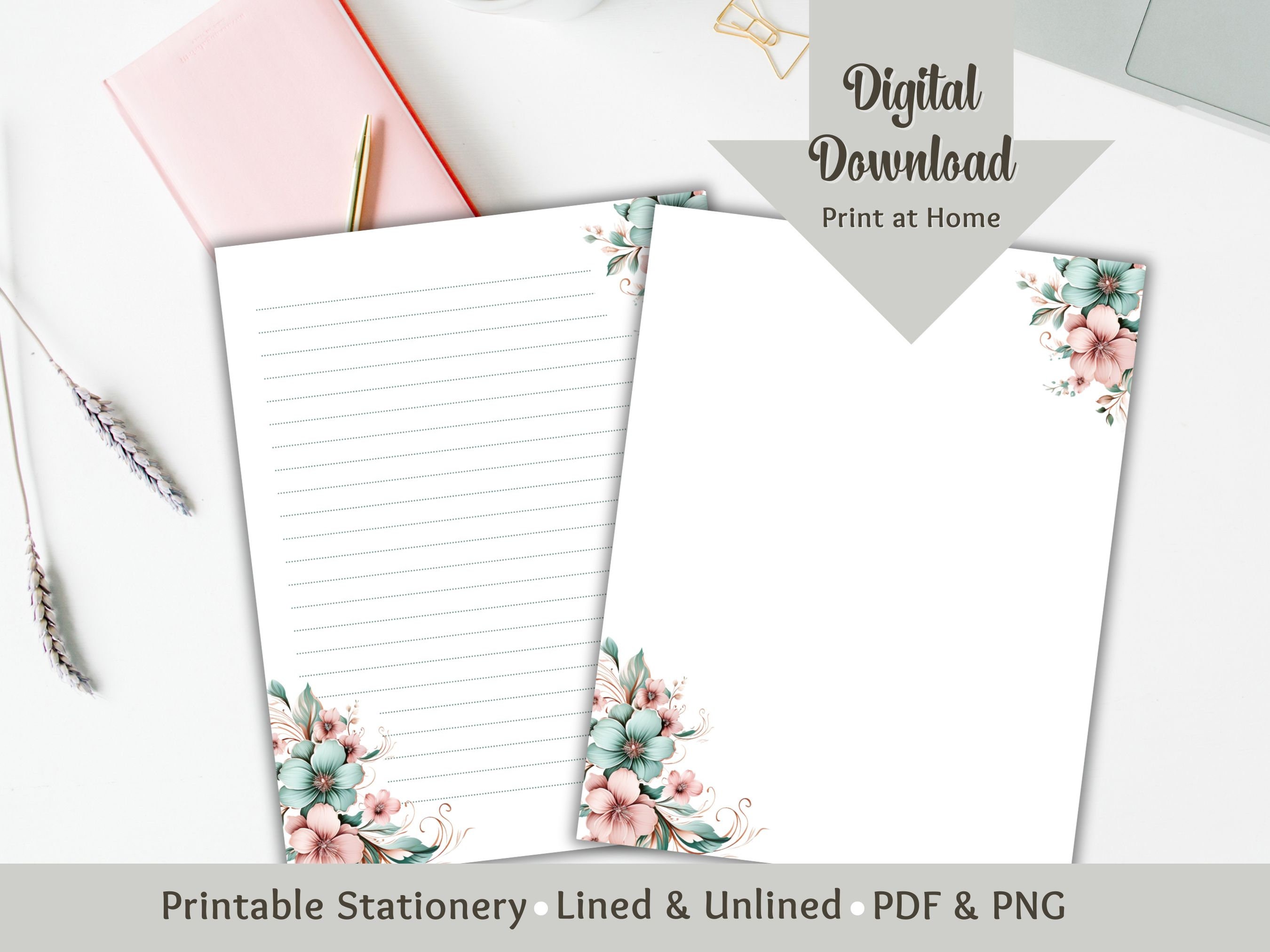 Floral Stationery Printable Letter Writing Paper Stationery Paper Lined ...