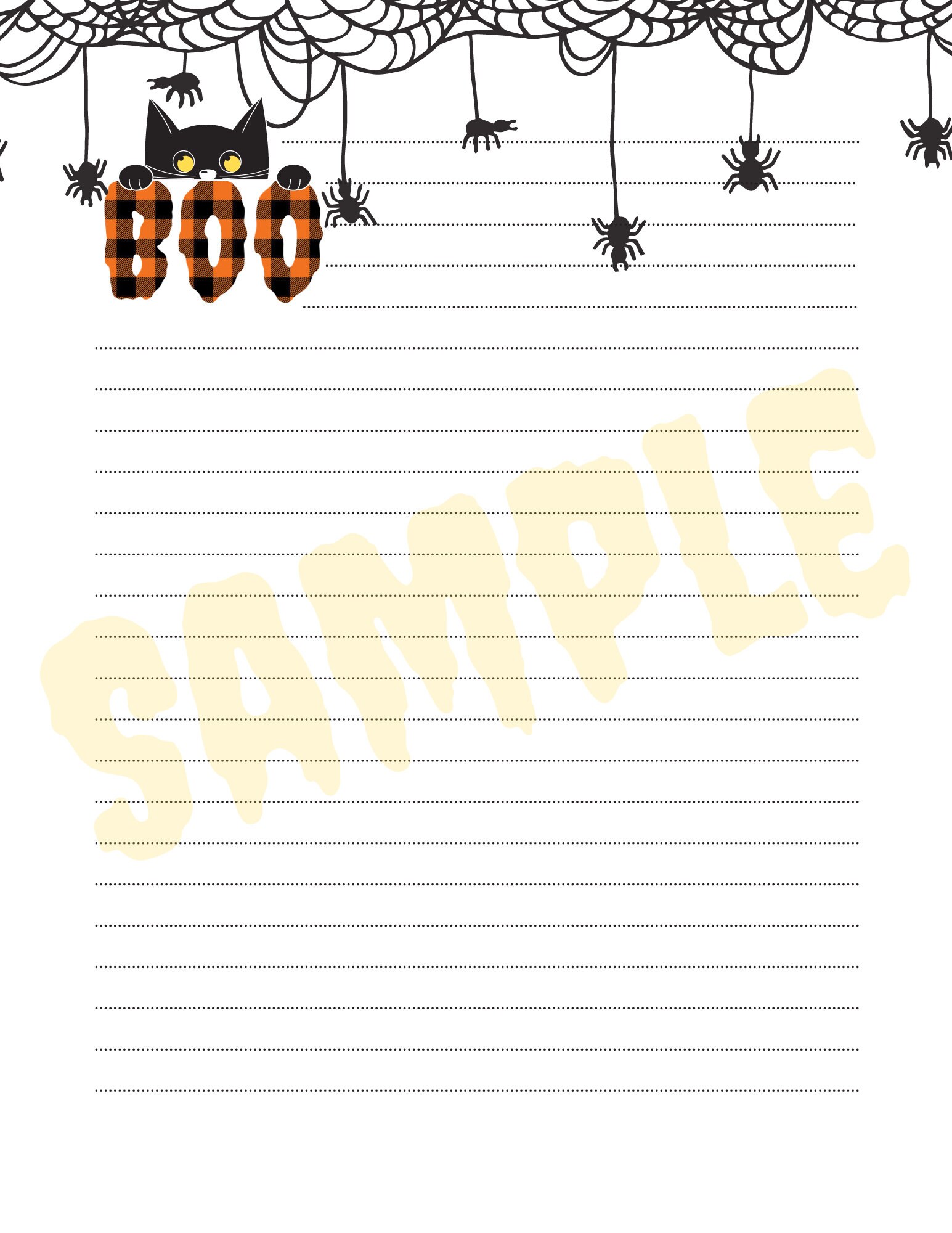 Halloween Cat Stationery, Kitty Letter Paper, Cute Digital Halloween ...