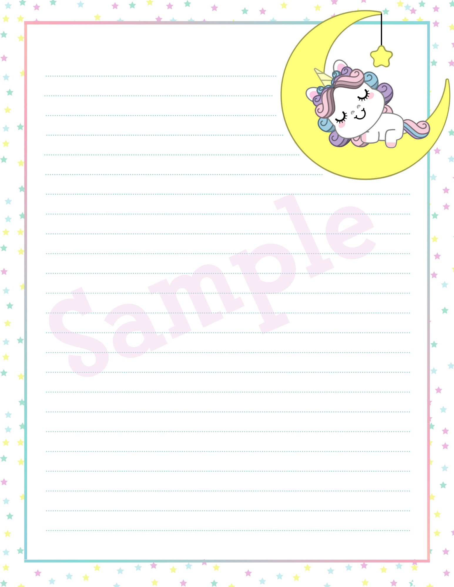 Kawaii Unicorn Printable Stationery Cute Stationary Set Lined and ...