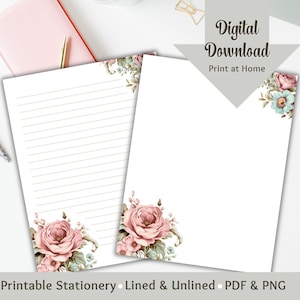 Floral Stationery Printable Letter Writing Paper Stationery Paper Lined ...