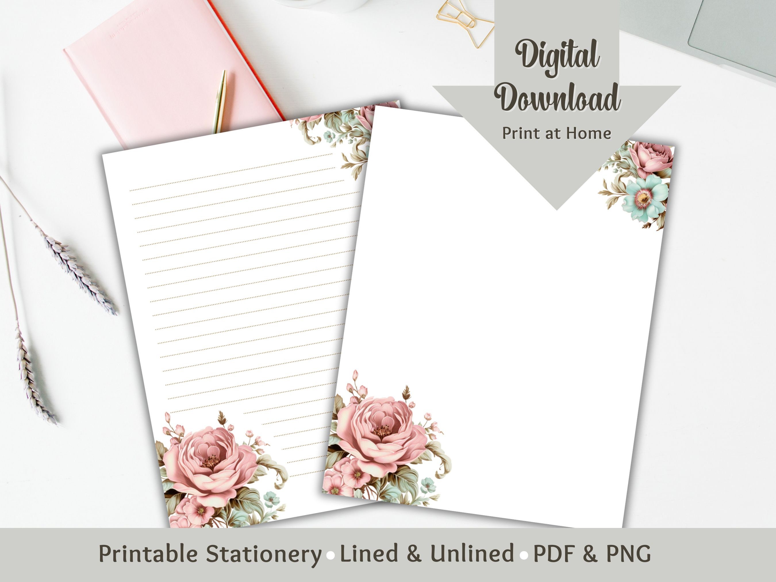 Floral Stationery Printable Letter Writing Paper Stationery Paper Lined ...