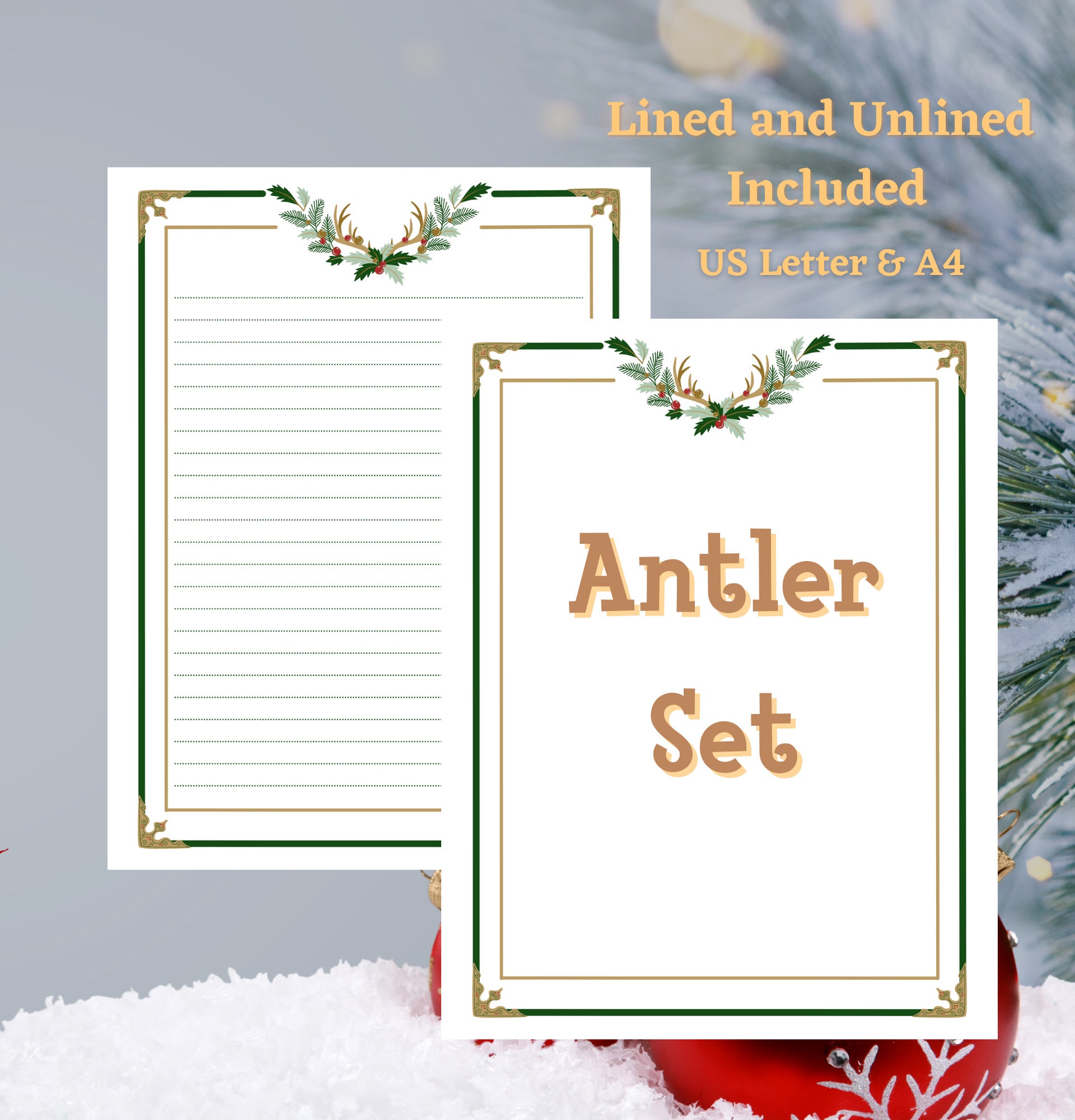 Christmas Stationery, Holiday Template, Printable Letter Writing Paper ...