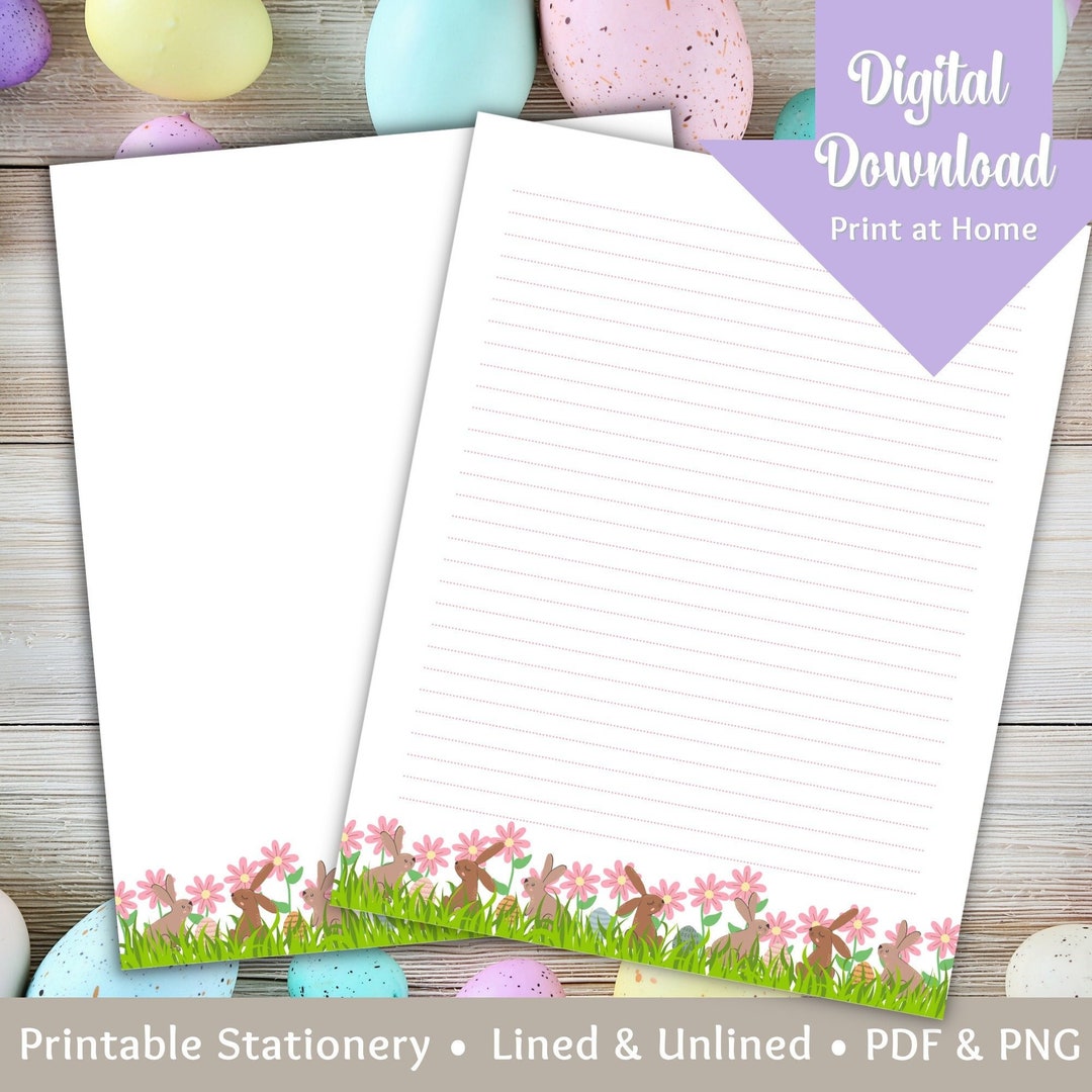 Easter Stationery, Cute Bunny Letter Writing Paper for Kids, Printable ...